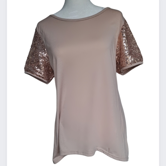 Tops | Tan Glitter Short Sleeve | Poshmark